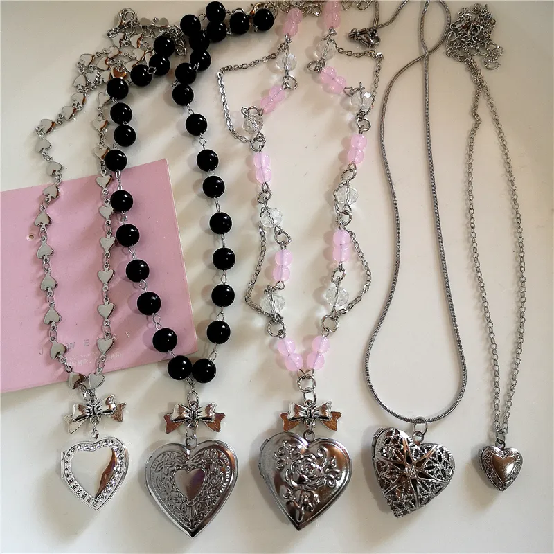 Goth Y2K Heart Locket Pendant Necklace Silver... From Dh912603111, $24. ...