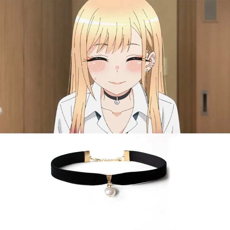 Anime My Dress Up Darling Kitagawa Marin Necklace Black Pearl Pendant ...