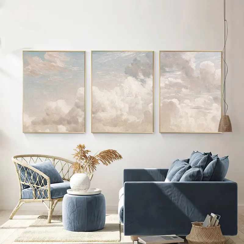 Vintage Nordic Pink Cloud Sky Landscape Canvas Cloud Wall Art For Home ...