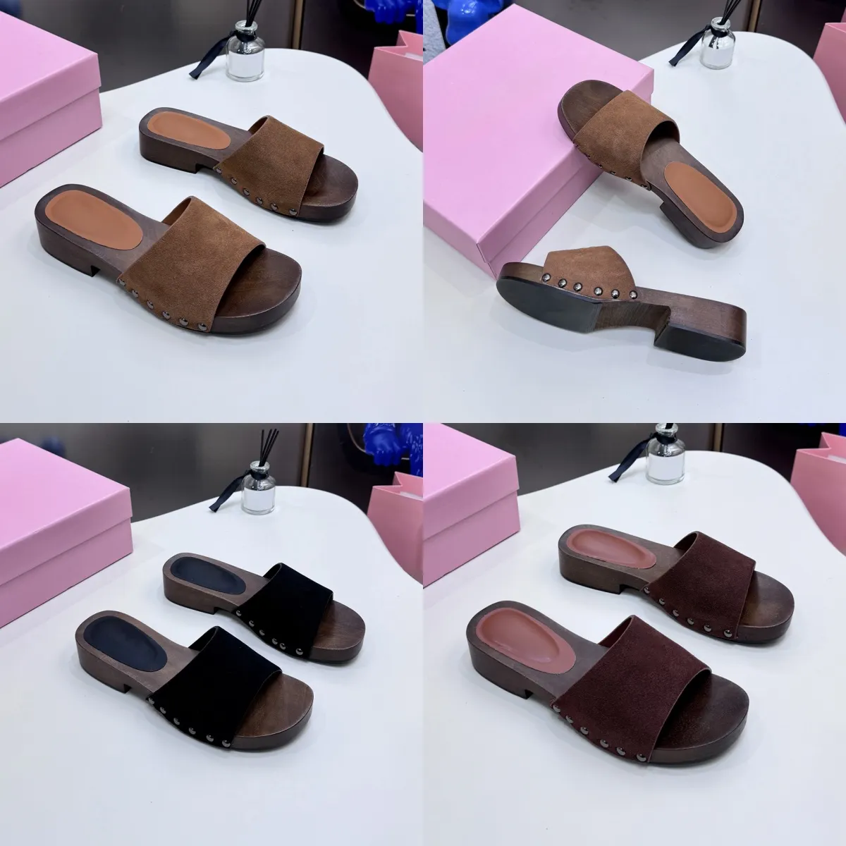 Women's Suede Slippers Casual Clogs: Vintage Style Flat Heel Leather ...