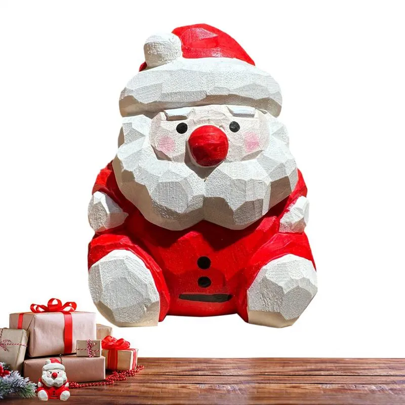 Carved Wood Santa Statue Exquisite Wooden Santa Claus Shelf & Tabletop ...