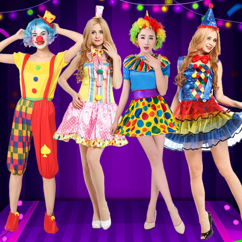 Adult Rainbow Circus Clown Costume For Women Candy Colored Joker Outfit ...