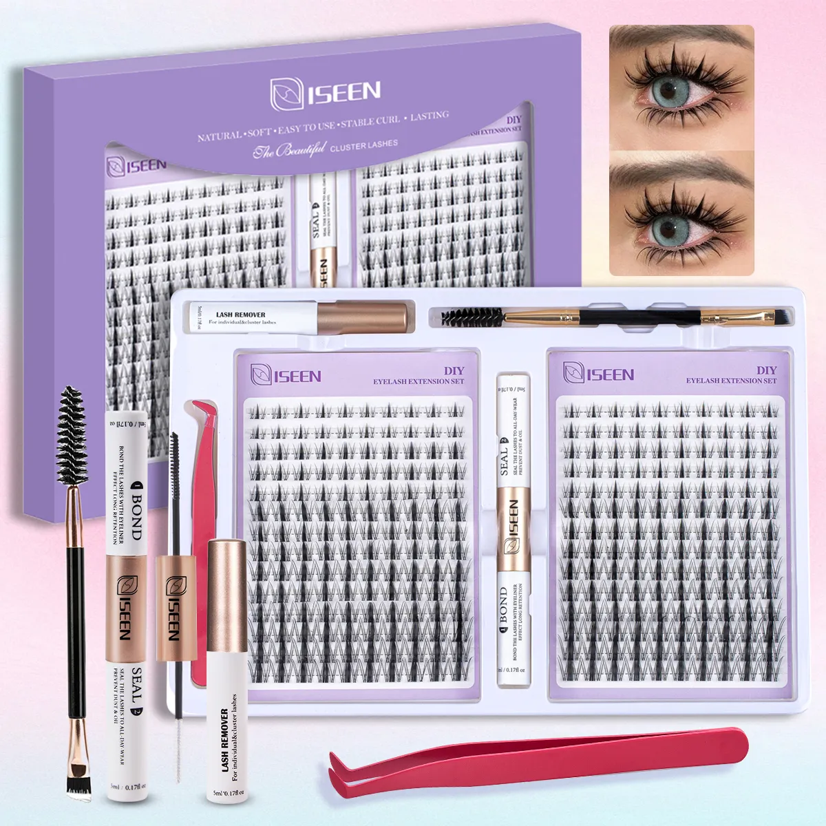 DIY Eyelash Extension Kit Cluster Mix Full Set with Lash Bond, Seal ...