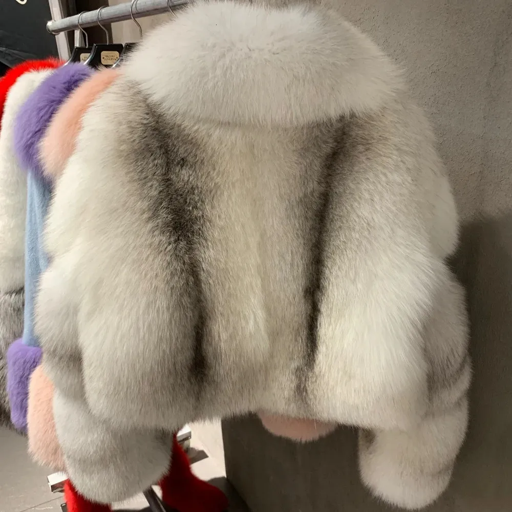 Fox Fur Jacket: Short Female Coat with Long Sleeves, Natural Fur Cloth ...