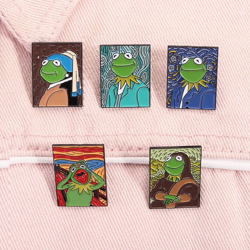 Art Inspired Enamel Pin: Cute Frog In Famous Paintings Brooches Unique ...