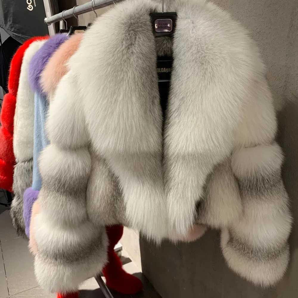 Fox Fur Jacket: Short Female Coat with Long Sleeves, Natural Fur Cloth ...