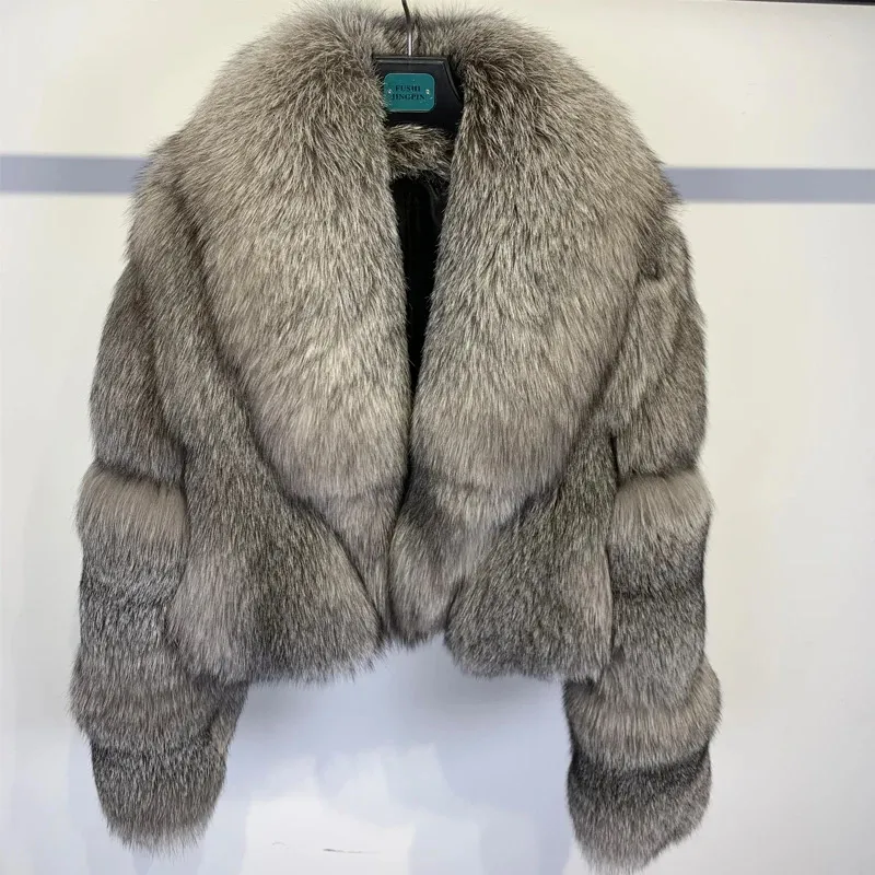 Fox Fur Jacket: Short Female Coat with Long Sleeves, Natural Fur Cloth ...