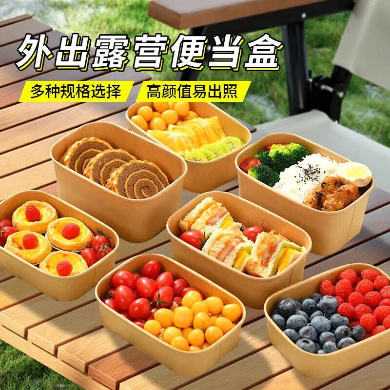Kraft Paper Food Containers With Lids Disposable Picnic & Takeaway ...