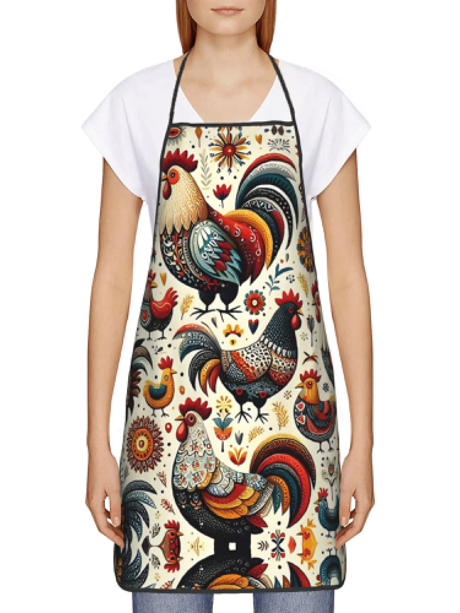 Vintage Country Chickens Apron, Funny Rooster Hen Print with Floral ...