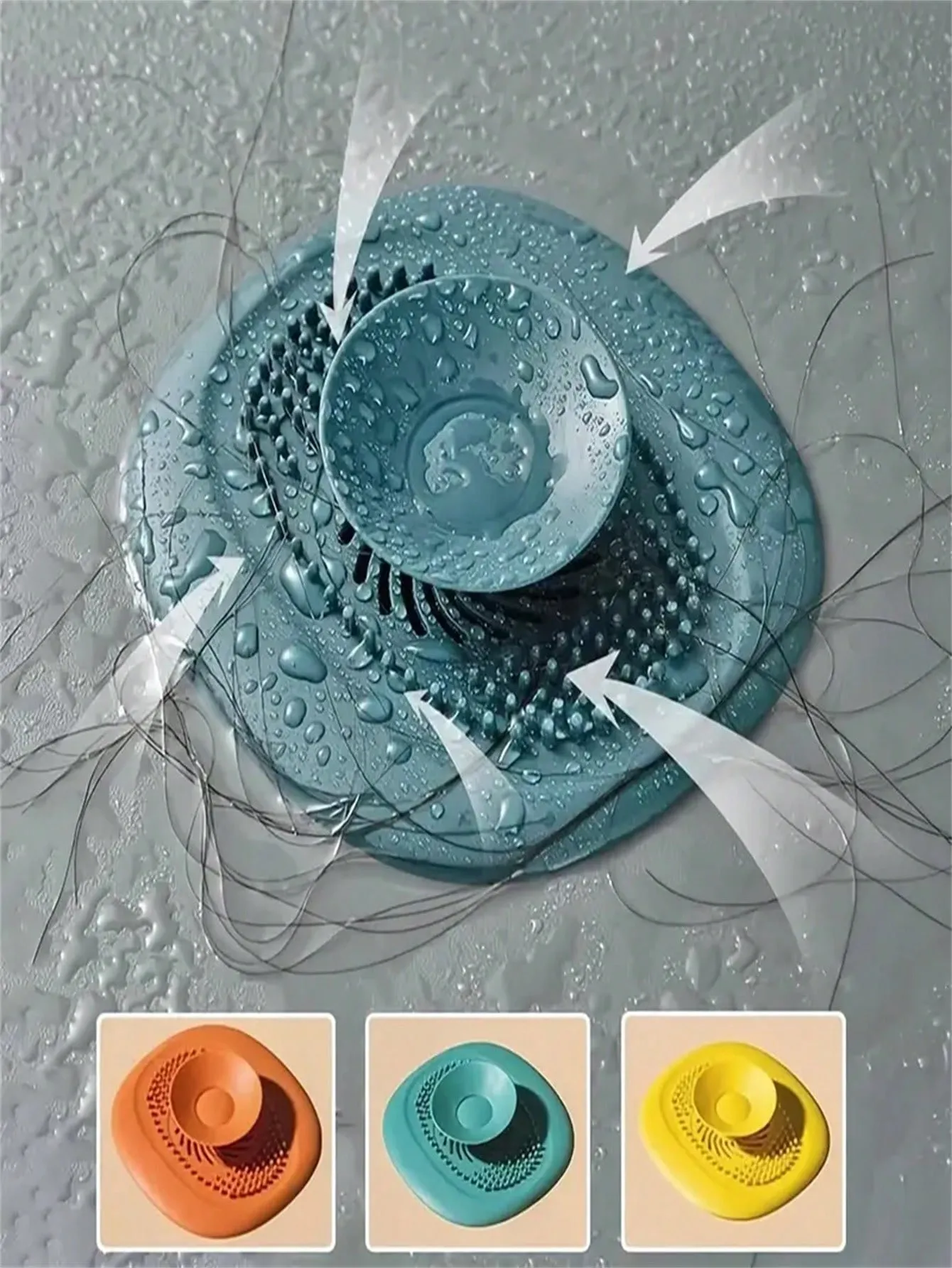 3-Piece Silicone Floor Drain Set - Bathroom Accessories with Hair Ball ...