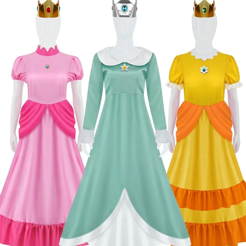 Princess Peach Cosplay Costume Peach Pink Dress Adult Rosalina Blue ...