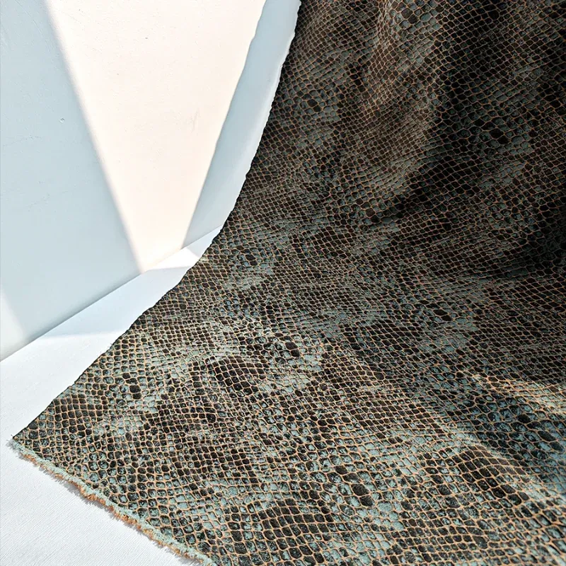 Square Grid Lines Snake Skin Pattern Jacquard Fabric Retro Style Moss ...