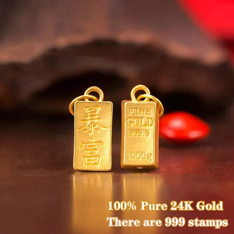 YUNLI Real 24K Pure 999 Gold Pendant Necklace Luxury Gold Bricks Design ...
