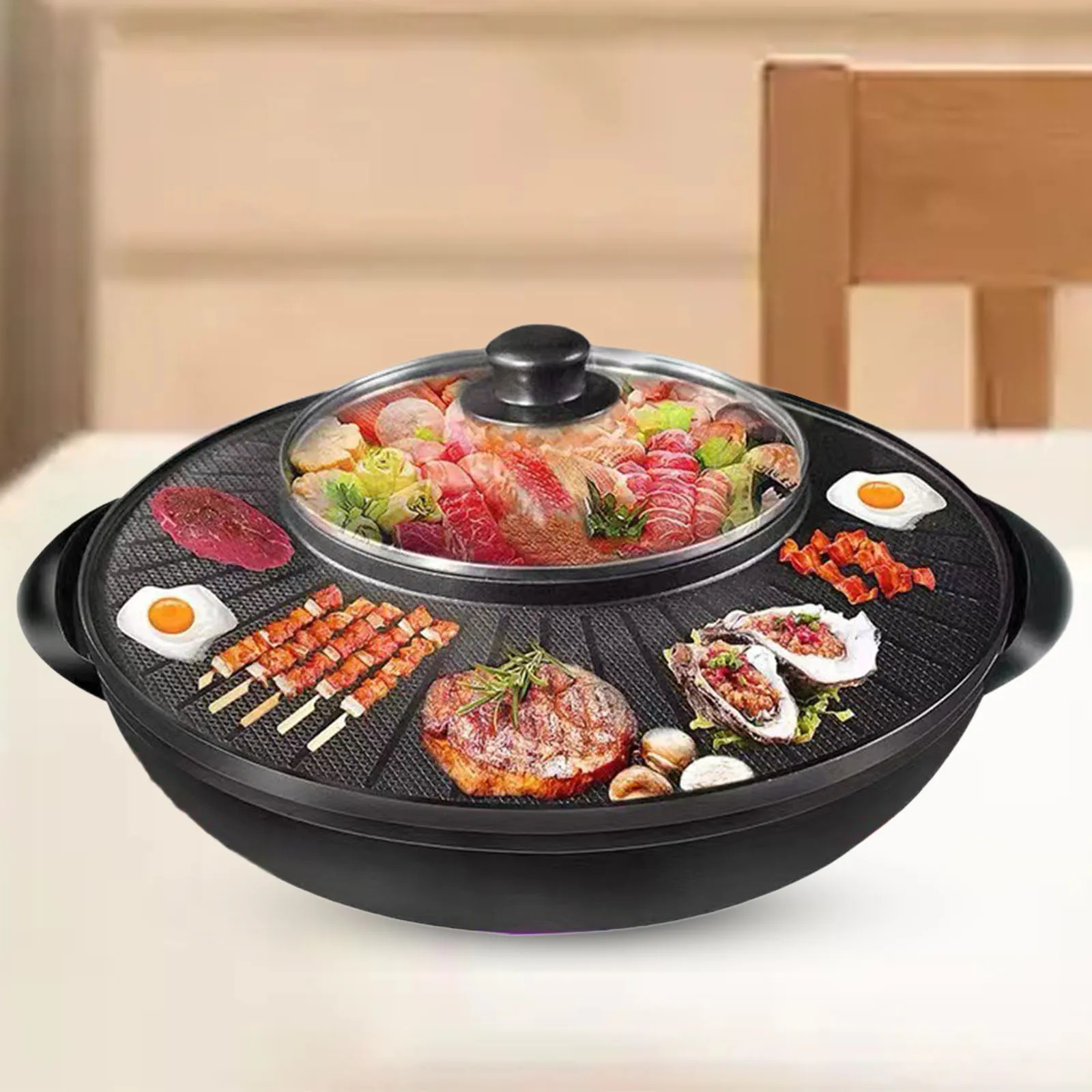 Electric Grill With Hot Pot Portable Round Barbecue... From Dh912686698 ...