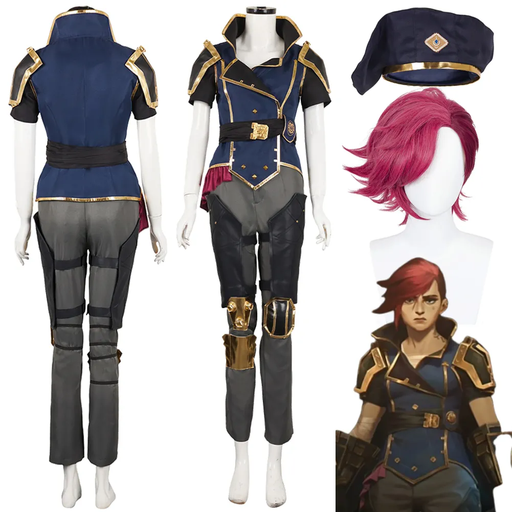 Game LOL Vi Cosplay Sheriff Uniform Headgear Wigs Hat Set Women Fantasy ...