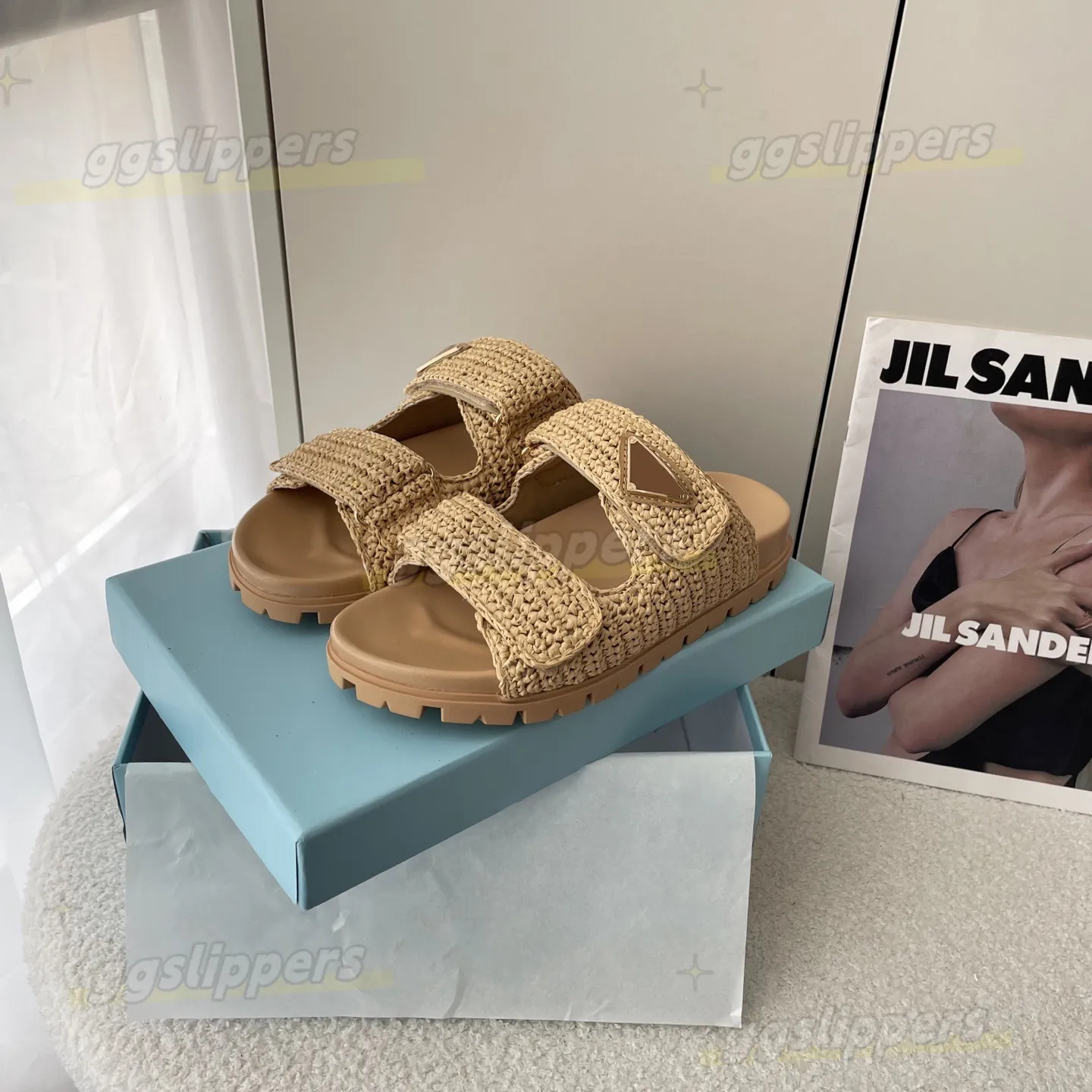 Women's Crochet Slide Sandals, Triangle Pattern Woven Platform Slippers ...
