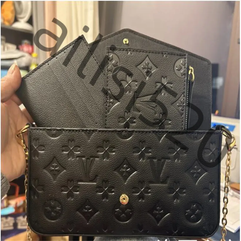 Designer Leather Black Cross Shoulder Bag With Gold Chain And Embossed ...