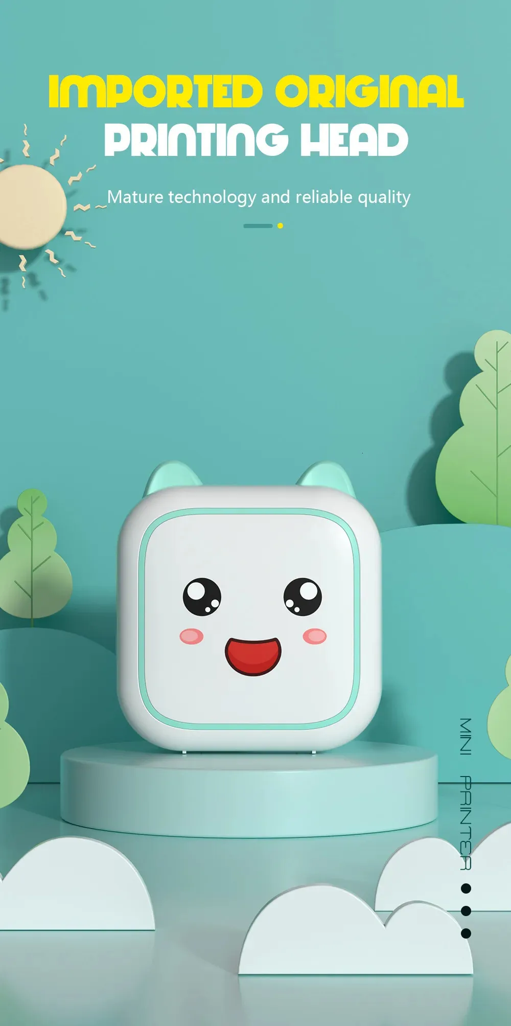 Mini Smile Printer Inkless With Thermal Paper Adhesive Po Label ...