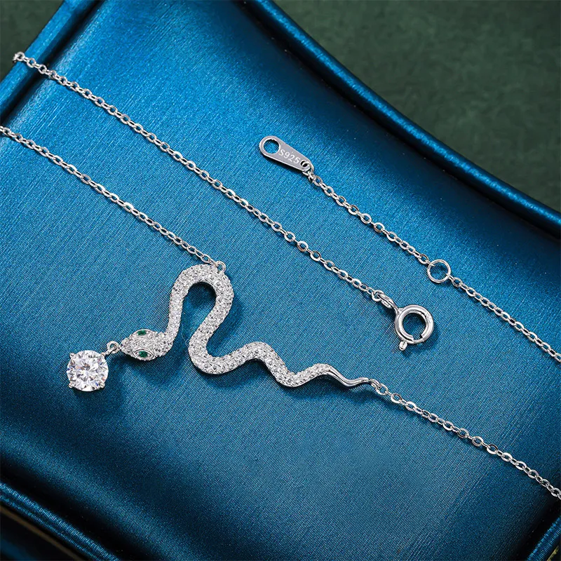 Silver-Plated Tin Alloy Snake Pendant Necklace for Men with Rhinestone ...