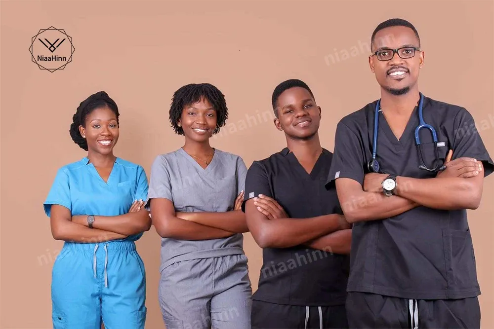 Niaahinn Gender Neutral Nursing Scrubs Uniform Set V-neck Tops and ...