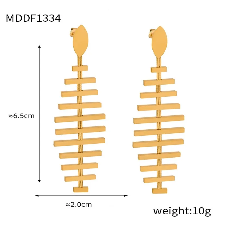 Large Stainless Steel Dangle Earrings For Women, Fish Bone Drop ...