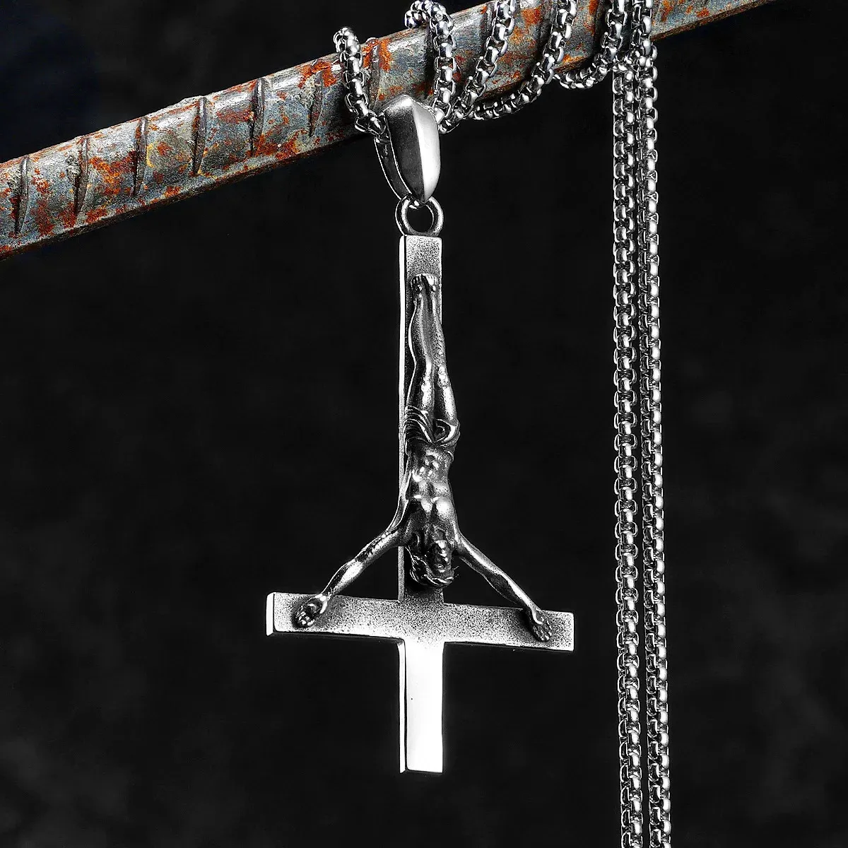 Stainless Steel Inverted Jesus Cross Exorcist Amulet Mens Cross ...