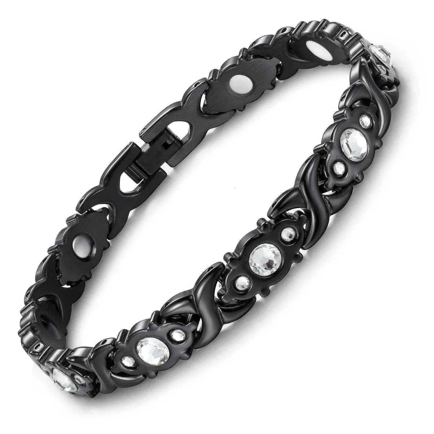 Magnetic Bracelet for Men with Red Cubic Zirconia and Silver-Plated ...