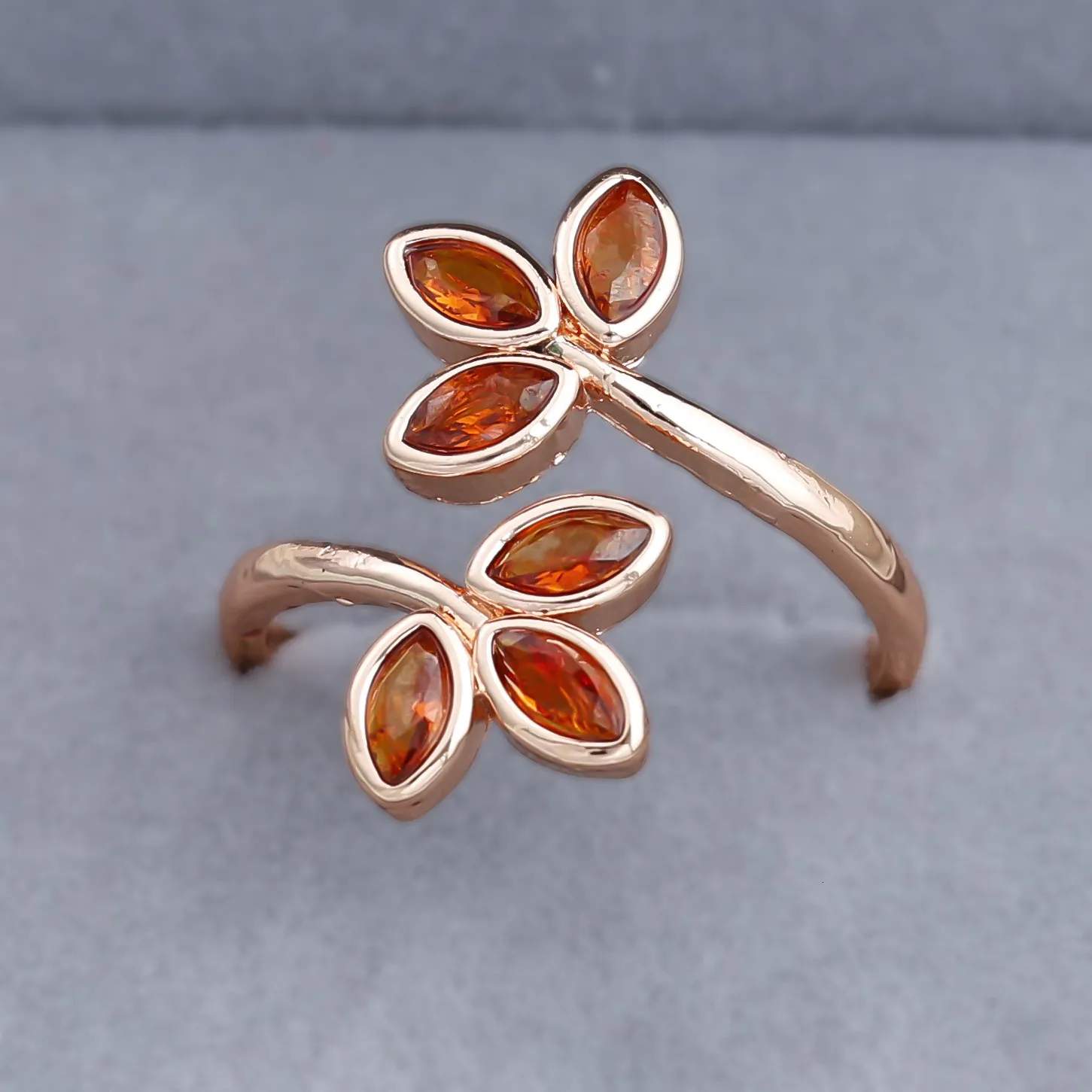 Champagne Color Silver-Plated Alloy Ring with Green Stone and Heart ...