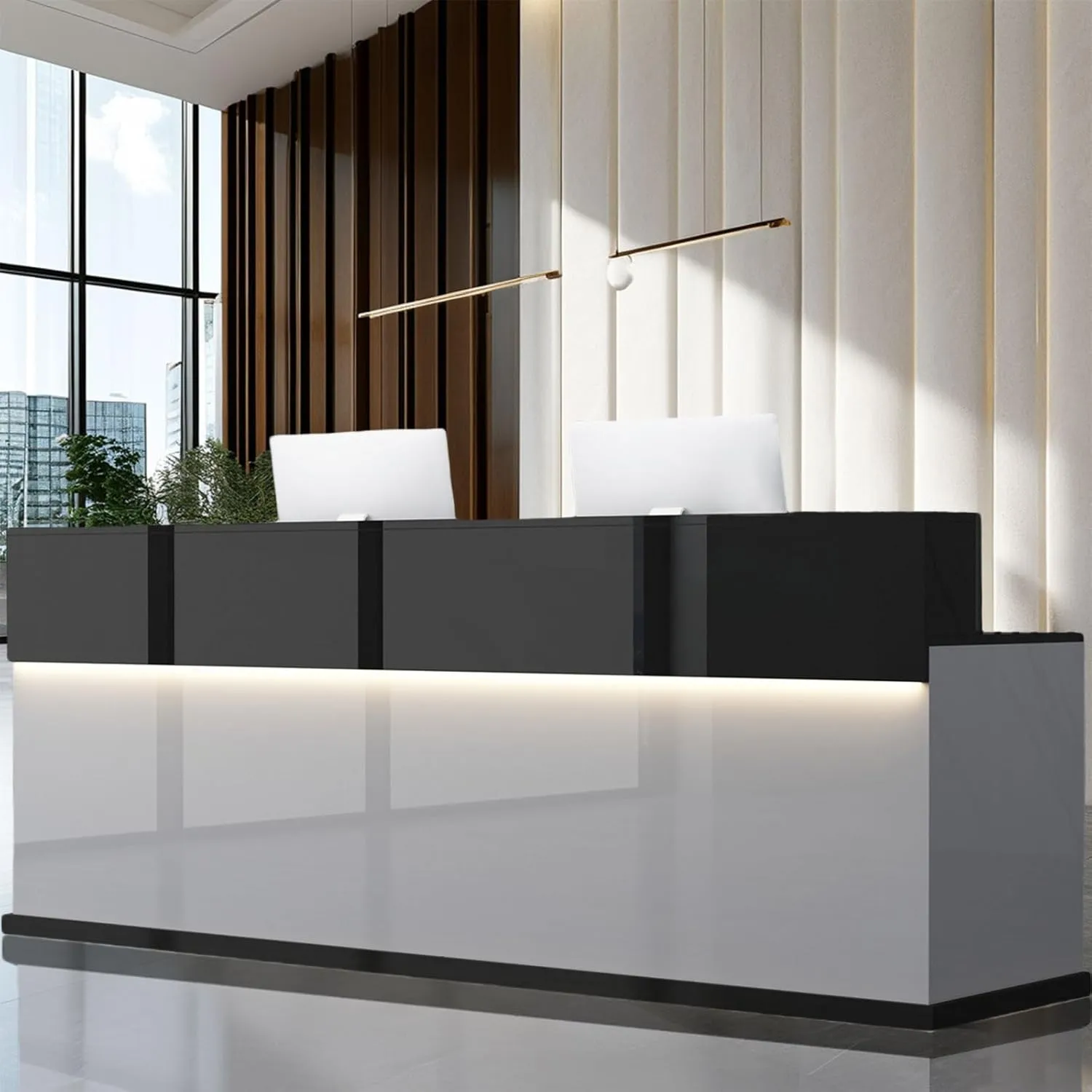 Modern Black Reception Desk With Drawers, LED Light Strip And Keyboard ...