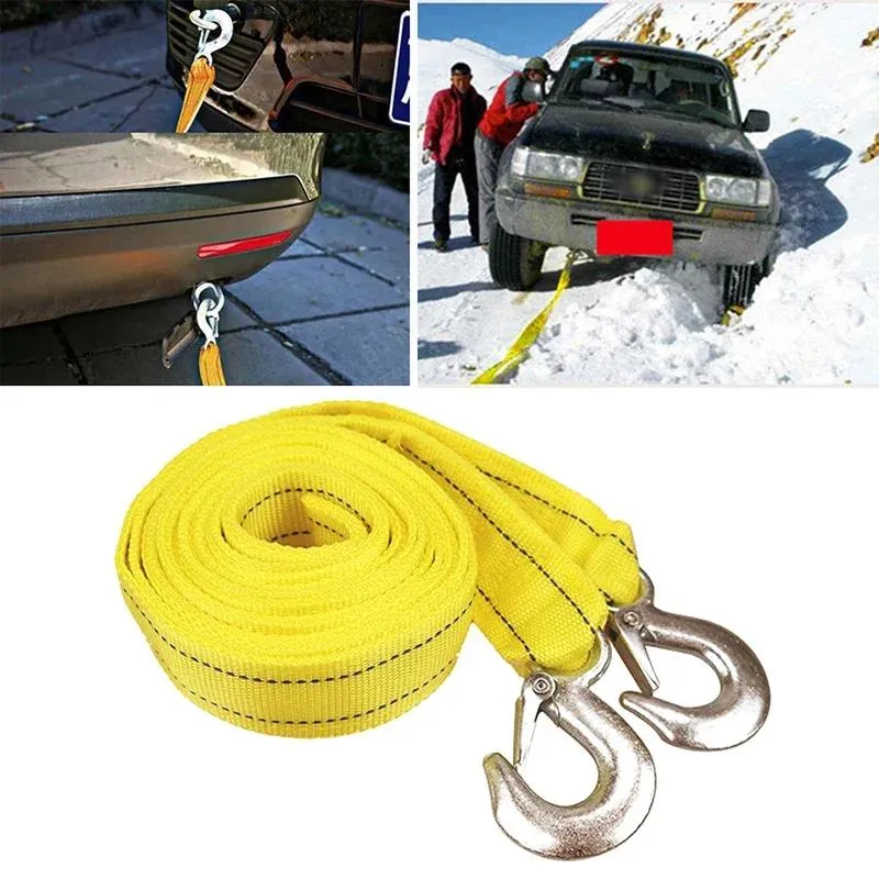Heavy Duty Tow Rope: 4M 5 Ton Car Towing Strap with Hooks, Recovery ...