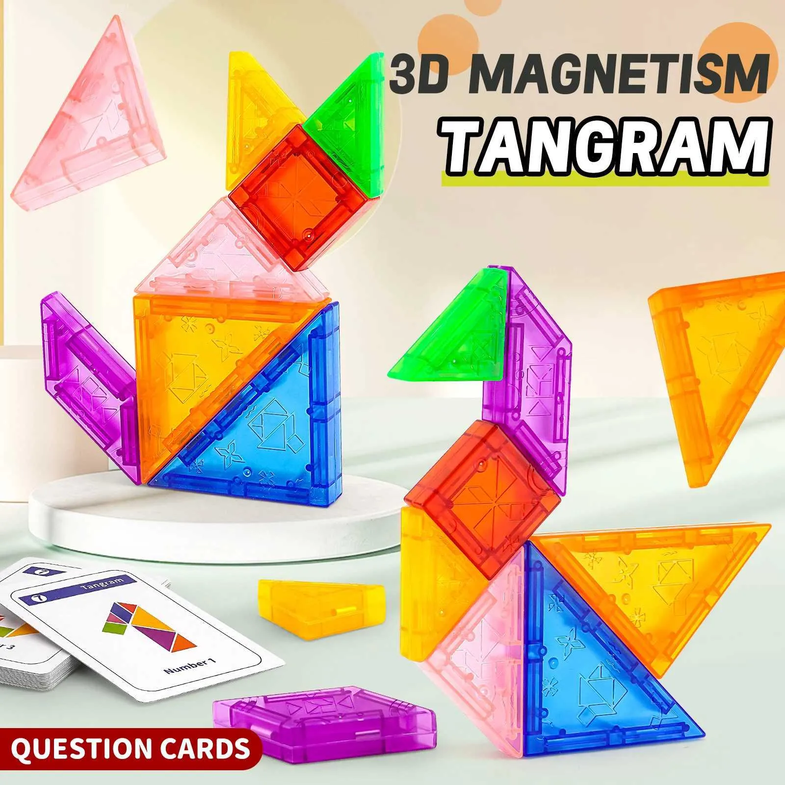 Magnetic Tangram Puzzle: Geometric Building Blocks Toy For Kids ...