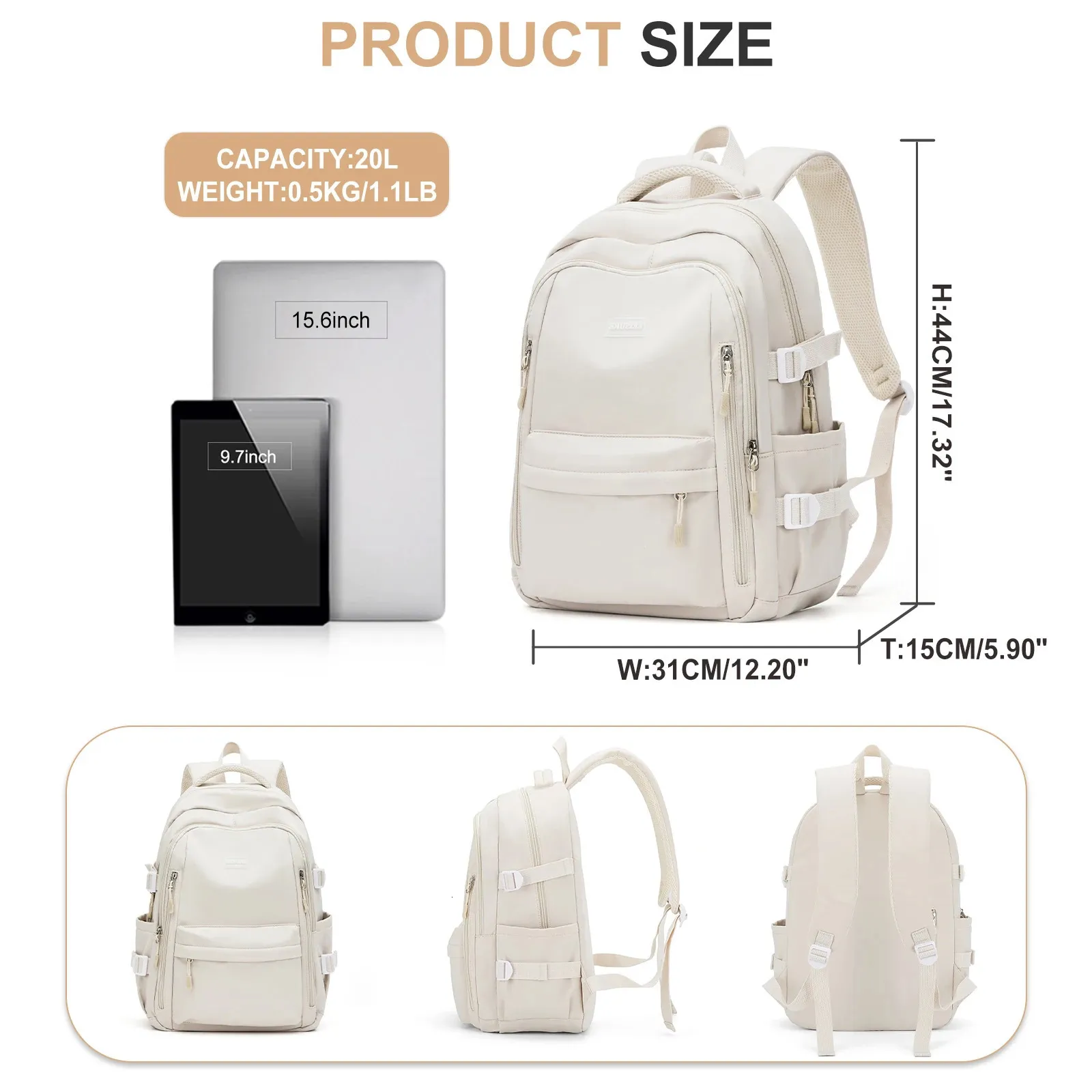School Backpack High Capacity Waterproof Teens College Daypack Knapsack ...