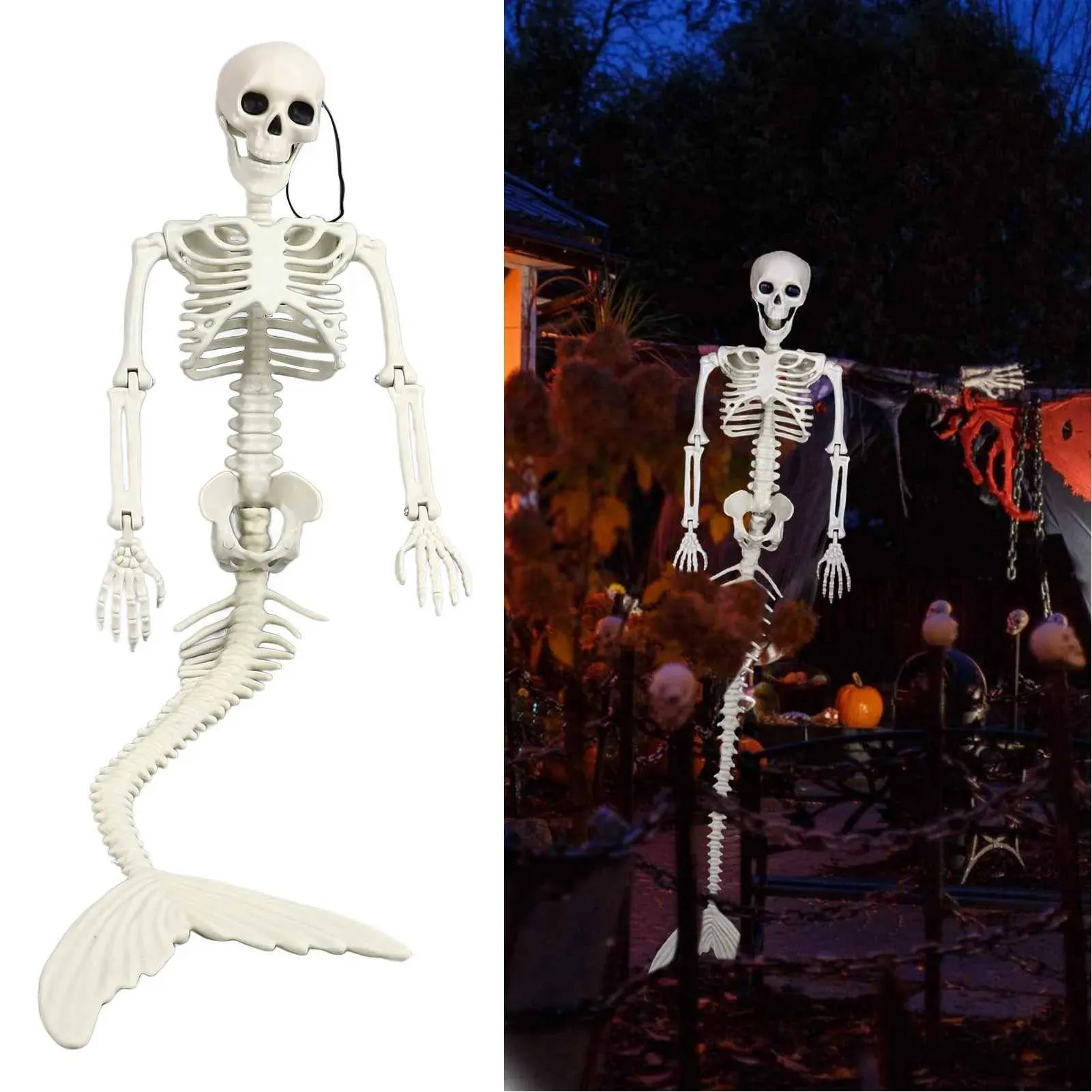 Life Size Mermaid Skeleton Halloween Decoration 40 Inch Posable Mermaid ...