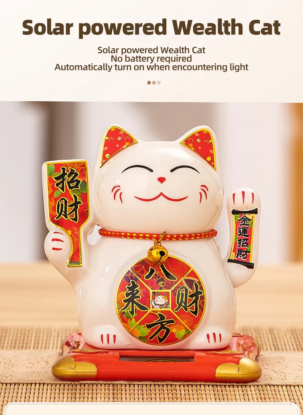 Solar Ceramic Cat Ornament for Cars - Wealth Attraction Decorative ...