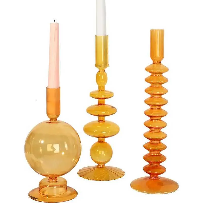Orange Glass Taper Candle Holders Creative Candlestick For Home Decor ...