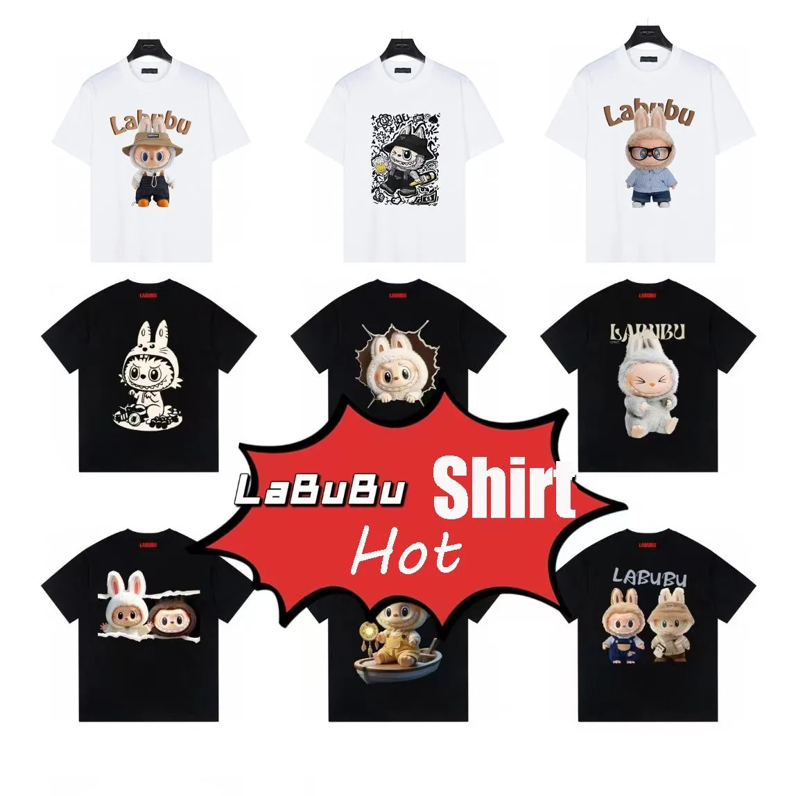 Wholesale Labubu Mens Cotton T Shirts Summer Graphic Print Tee For Men ...