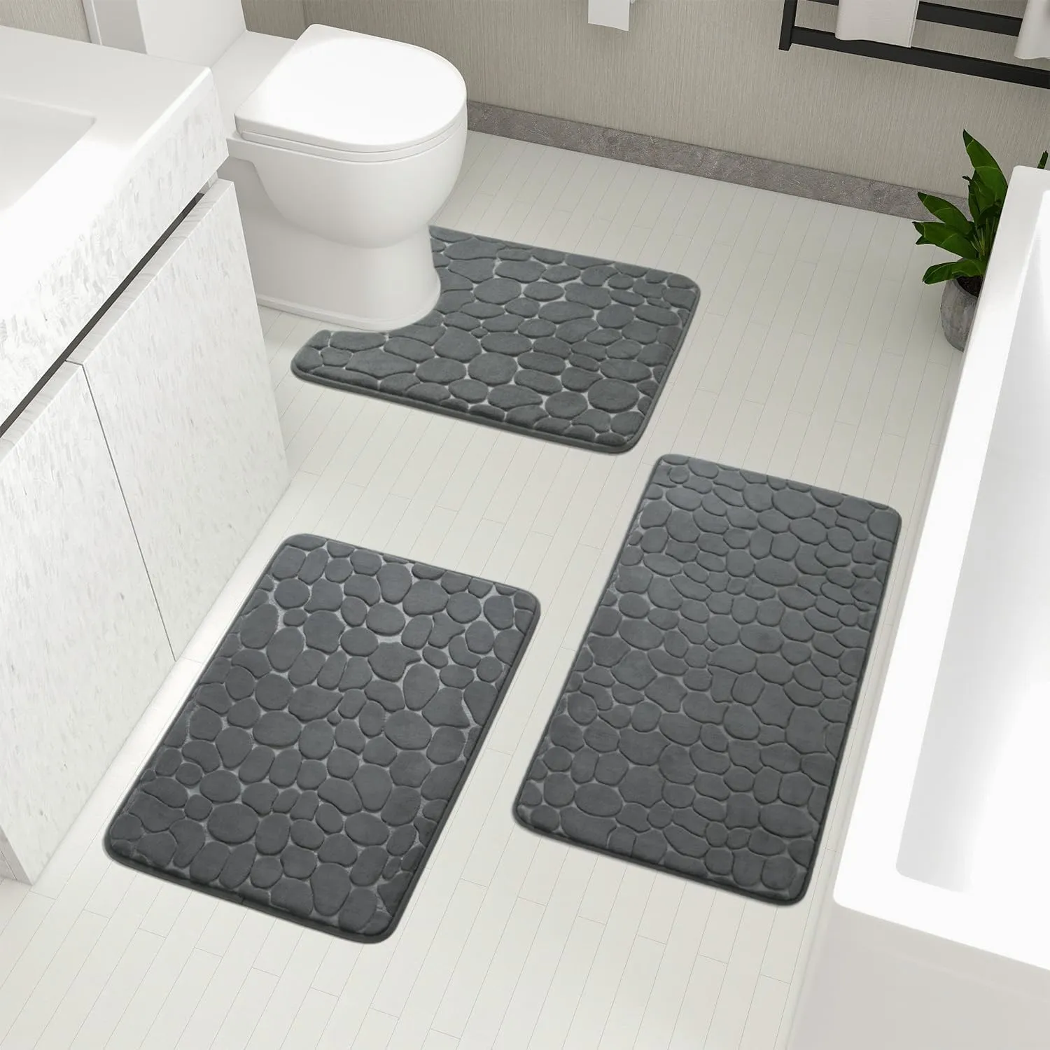 Bathroom Rugs Sets Cobblestone Design Non Slip, Quick Dry, Water ...