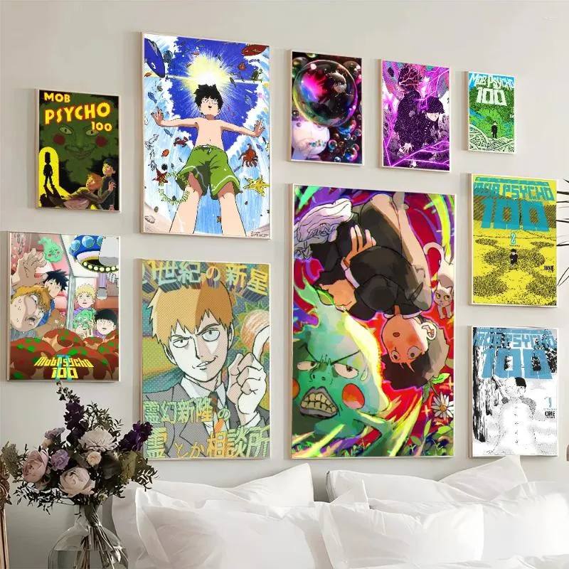 Anime Mob Psycho 100 Retro Kraft Paper Sticky Back Poster Printing DIY ...