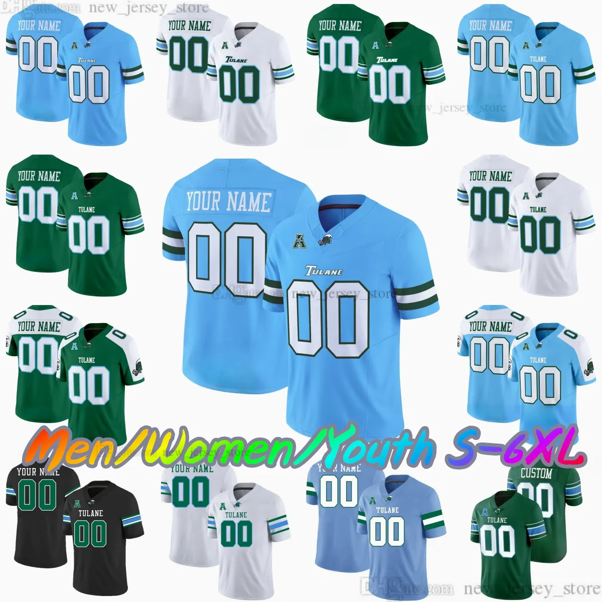 Tulane Green Wave Football Jerseys Mens Custom S 6XL Stitched Jersey 10 ...