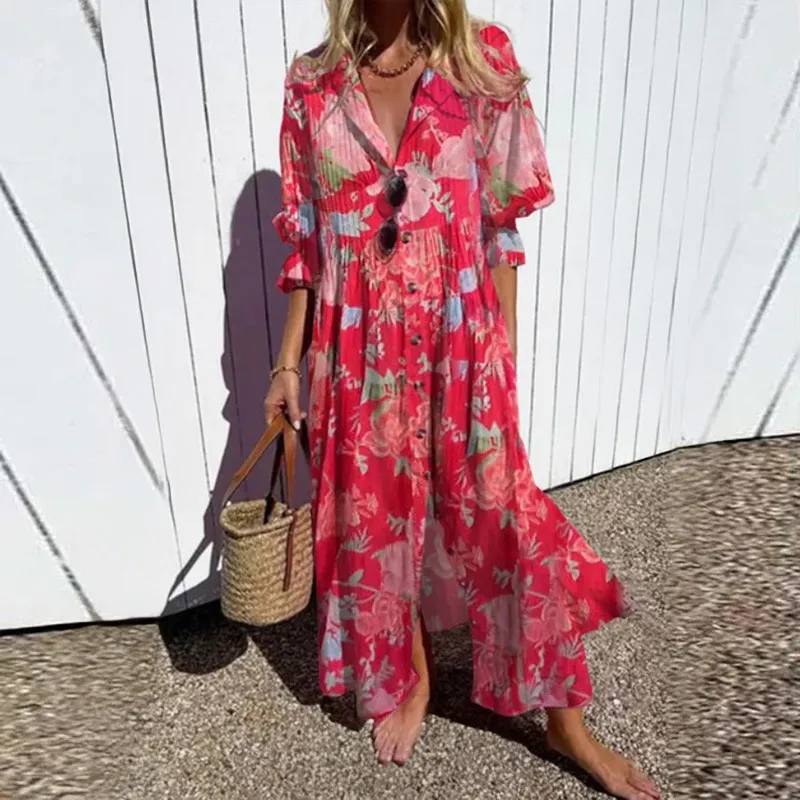 New Large Size Pleated European and American Printed Temperament ...