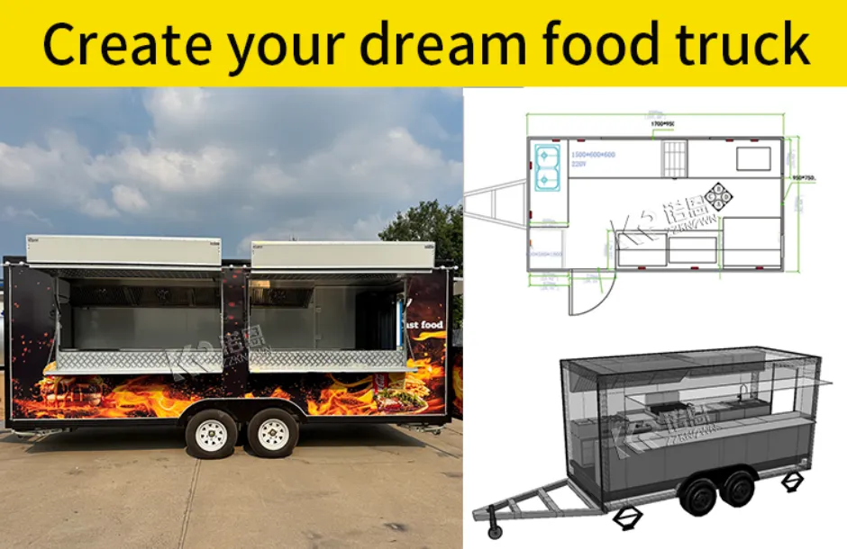 Food Trailer Stainless Steel Outdoor Street Food Cart Drag by Car ECO ...