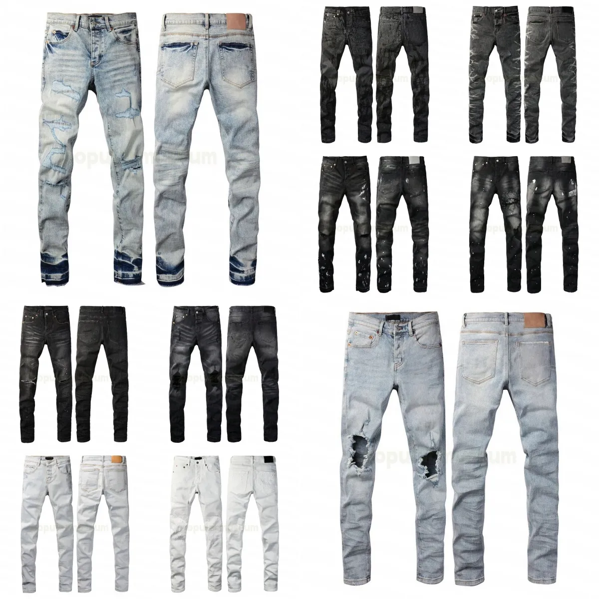 Mens Designer Jeans Black Pencil Skinny Pants Hole Cotton Print Hip Hop ...