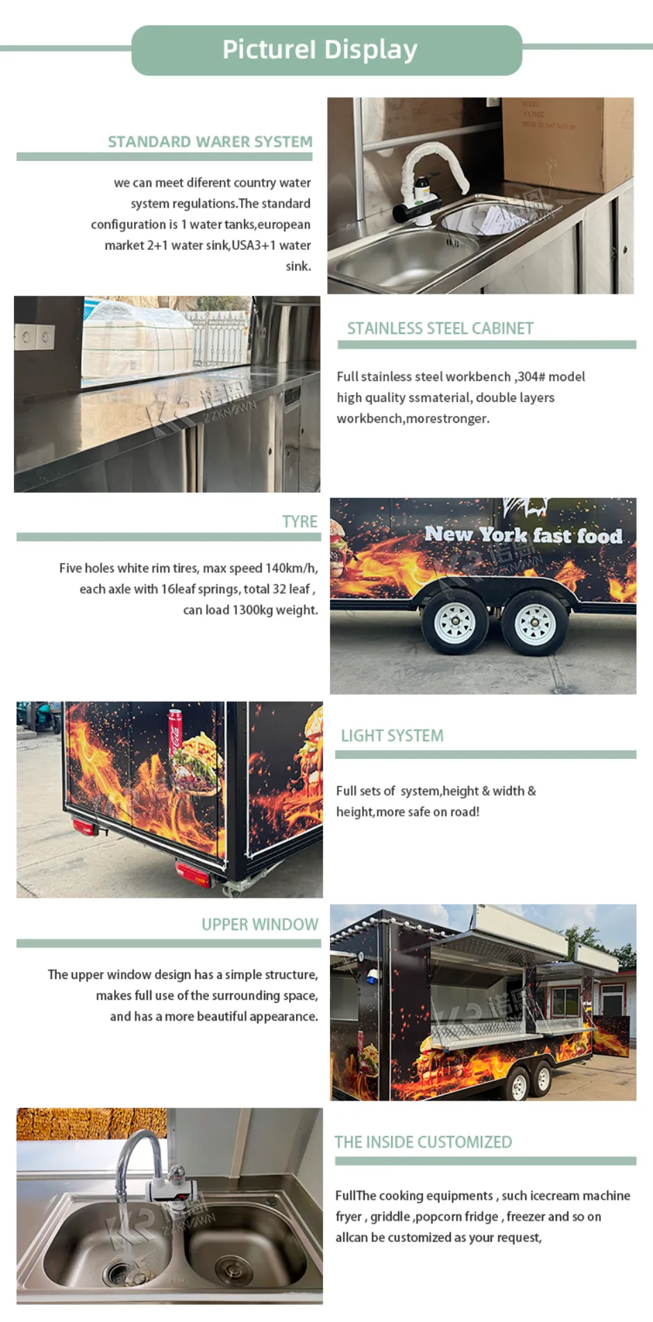 Food Trailer Stainless Steel Outdoor Street Food Cart Drag by Car ECO ...