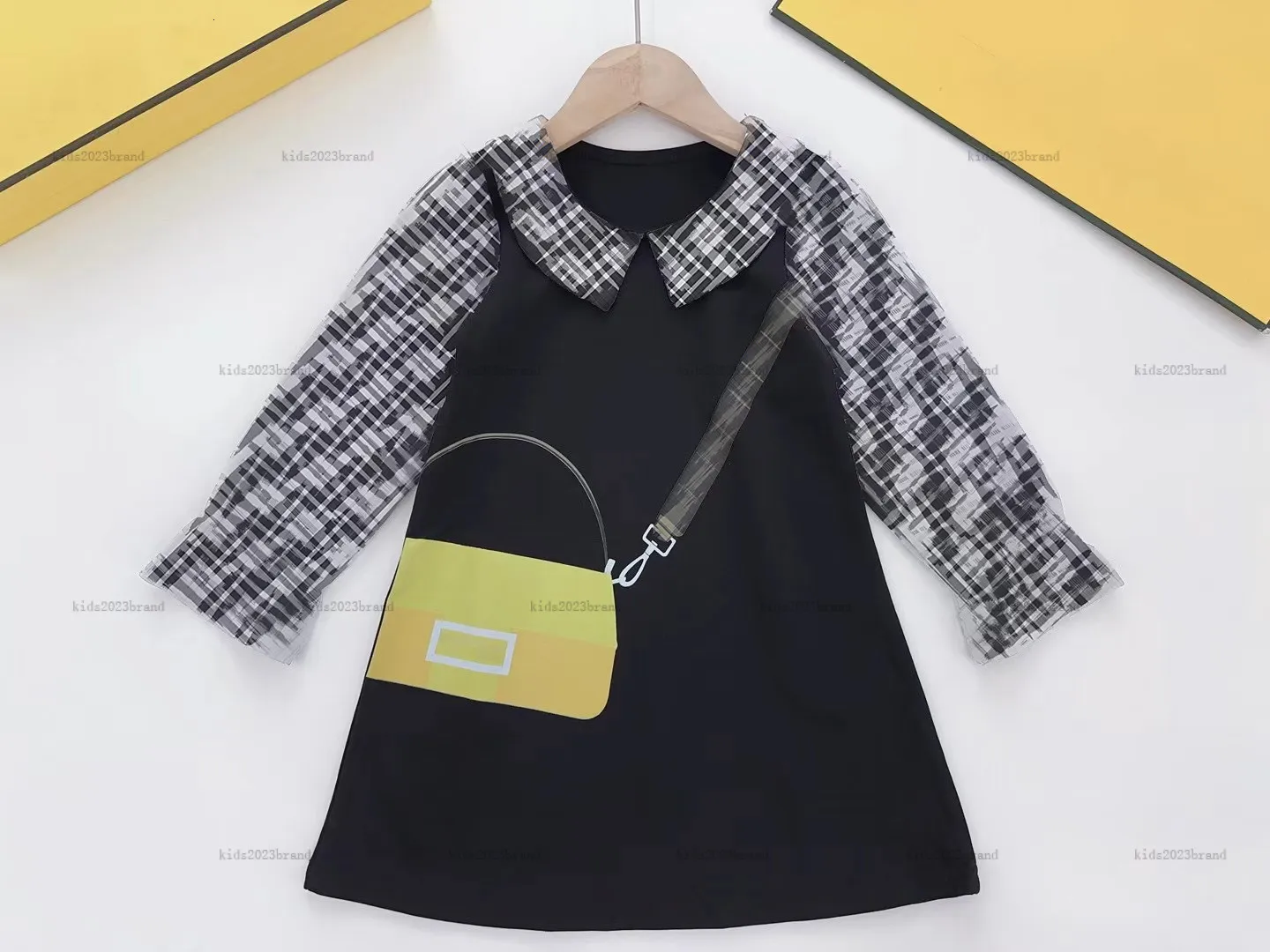 New Girls' Doll Collar Dress with Letter Print, Princess Style, Kids ...