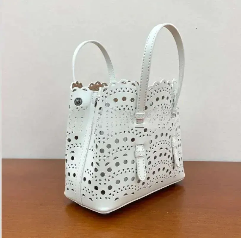 Laser Cut Calfskin Mini Tote Bag Black Micro Hollow Out Top Handle ...