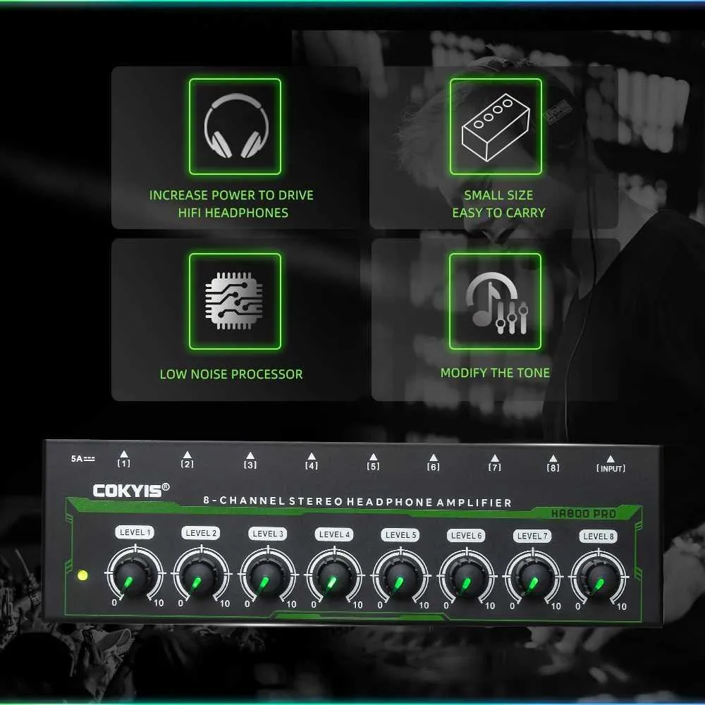 800 PRO Ultra-Compact 8-Channel Stereo Audio Amplifier with Power ...