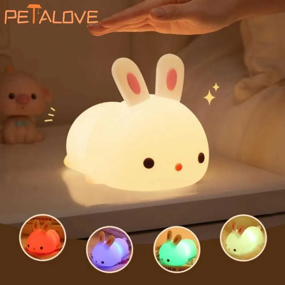 XJ250725 Rabbit Night Light Touch Sensor RGB LED Rechargeable Silicone ...