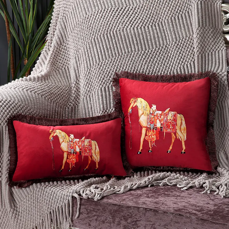 Luxury Designer Patterned Velvet Cushion Cover With Tassels, European ...