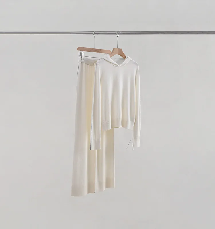 Women's Two Piece Winter Leisure Suit: Pure Wool Hooded Sweater Coat ...