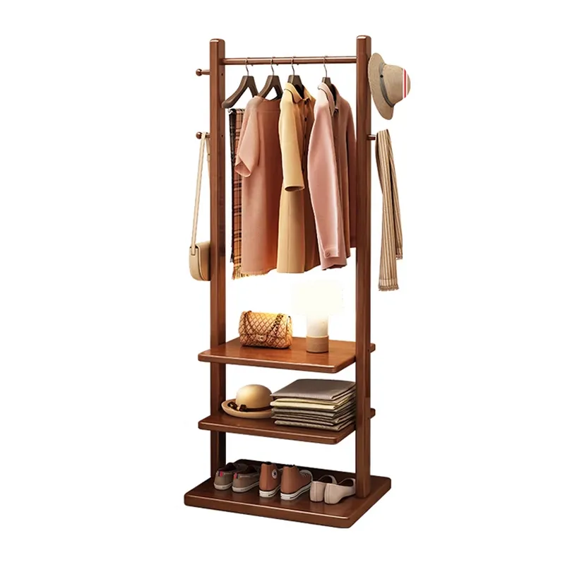 Solid Wood Coat Rack For Bedroom, Freestanding Entryway Hall Tree ...